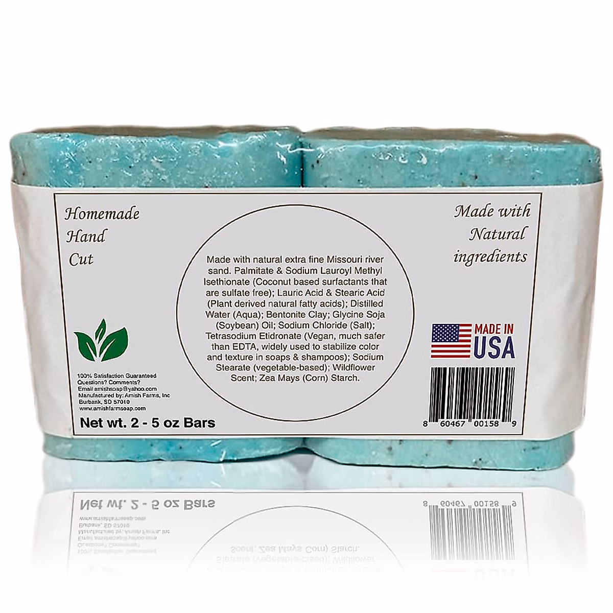 Amish Farms Natural Body Scrub Soap Bar With Exfoliating Missouri River Sand (2 Bars) Made in USA, Homemade, Handcut, Vegan - Moisturizing Face & Body Exfoliating Bar Soap for Sensitive Skin