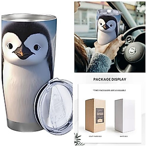 Cute Penguin Tumbler with Lid and Straw 20oz Stainless Steel Car Cup for Hot and Cold Drinks, Double Wall Insulated Travel Coffee Mug Reusable Drink Thermos Cup Birthday Gifts