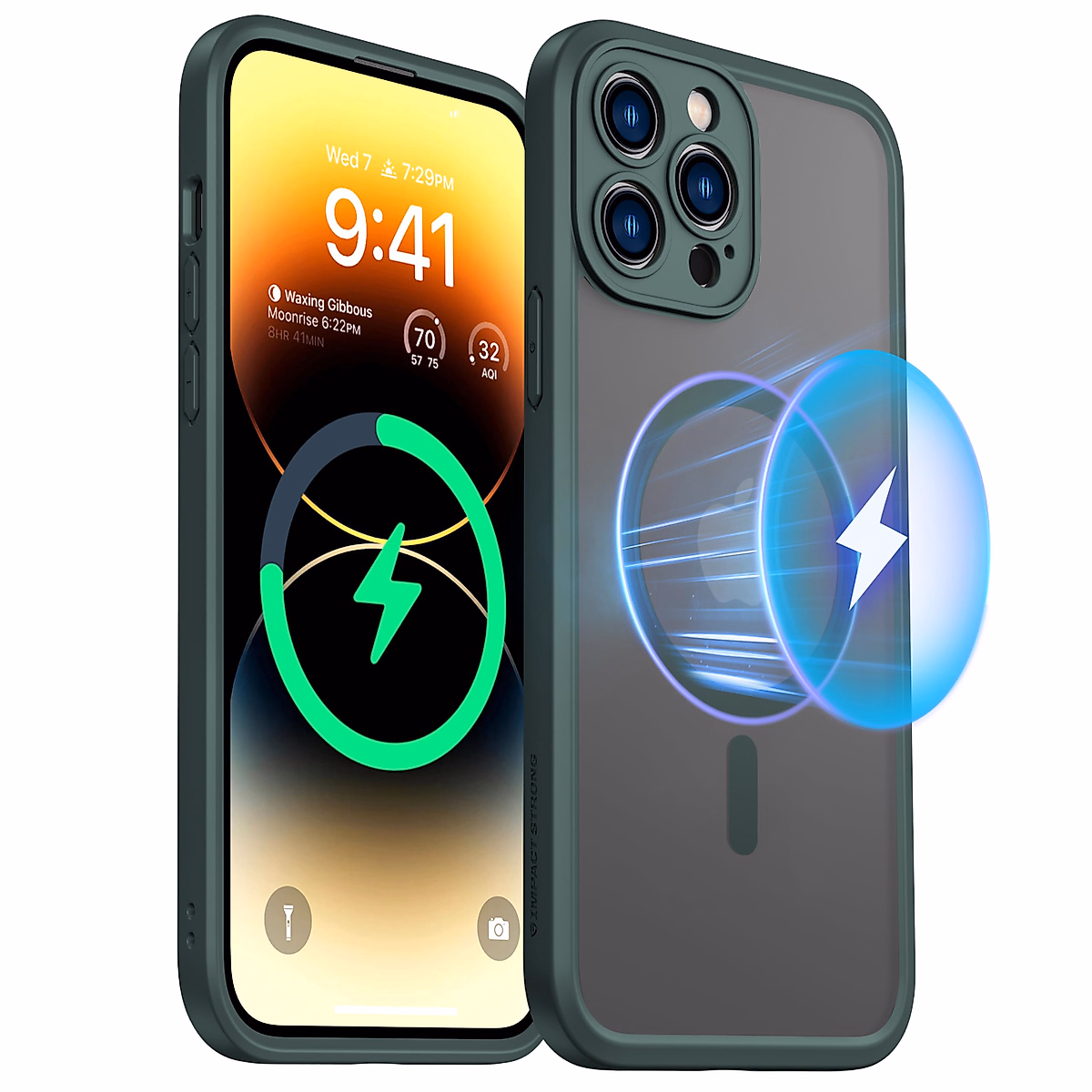 ImpactStrong Magnetic Guard Designed for iPhone 14 Pro Max Case [Camera Protection] [Military Grade Drop Tested] [Compatible with MagSafe] Slim Translucent Matte Phone Case (6.7") - Dark Green