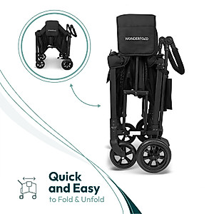 WONDERFOLD W2 Original + Stroller Wagon (2 Seater) - Collapsible Wagon Stroller with Seats with 5-Point Harnesses, Easy-Access Door, and Adjustable Sun Canopy, Black