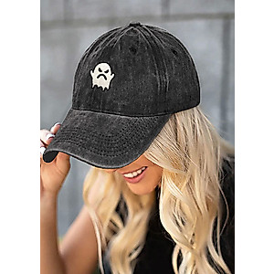 Heucapc Embroidered Halloween Baseball Cap Vintage Ghost Denim Hat Adjustable Embroidery Pumpkin Dad Hats for Men Women