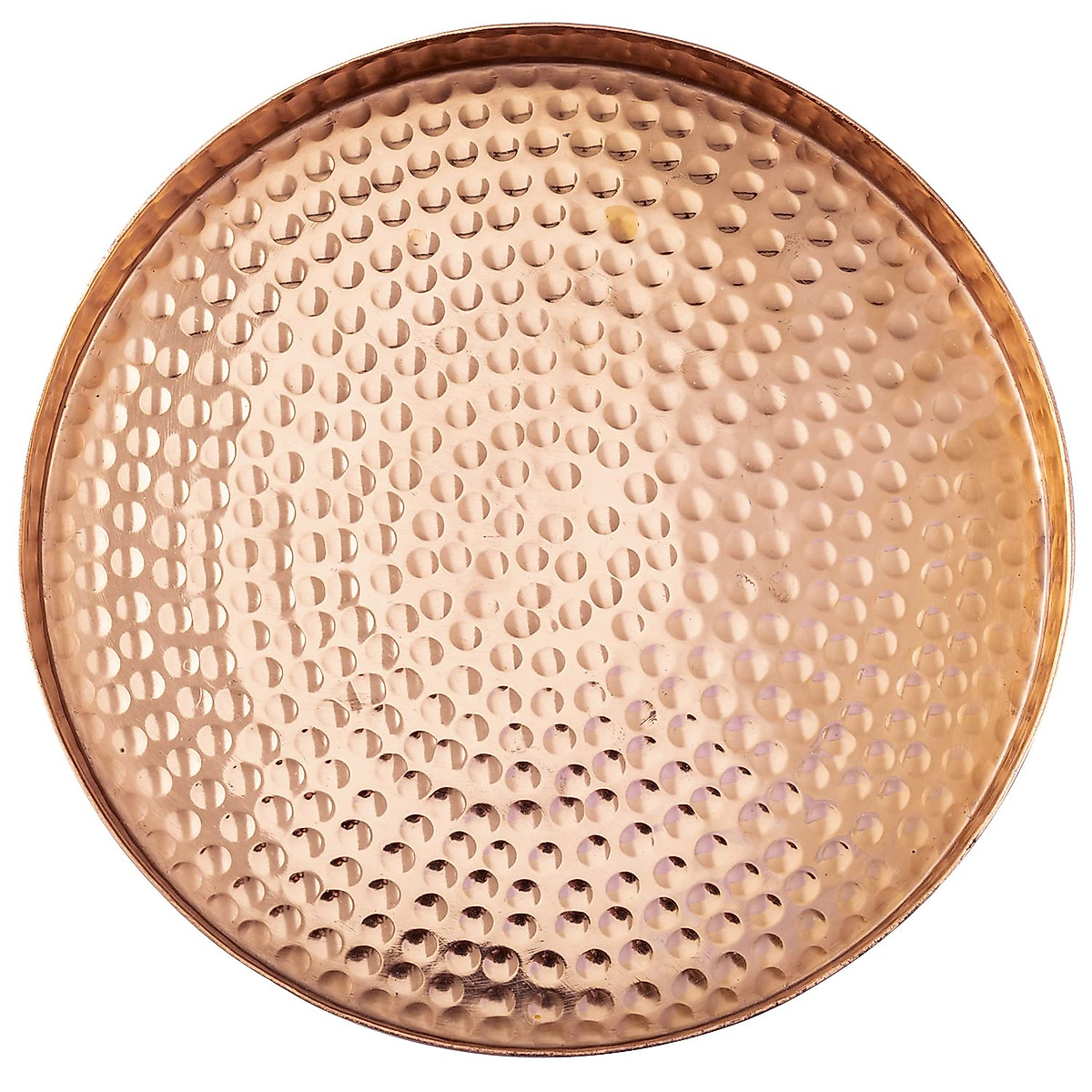 MyGift 11 Inch Deluxe Hammered Copper Round Decorative Tray - Aluminum Plated Serving Display Platter and Vanity Tray - Handcrafted in India