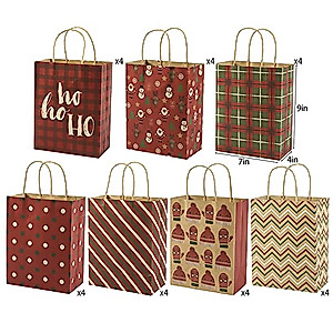 Sattiyrch Christmas Gift Bags 28 Count,Medium Size Kraft Paper Gift Bags with Handles,Brown Shopping Bags, Party Bags
