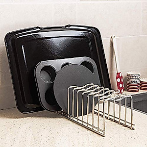 SANNO Pot Lid Organizer Pot Lid Rack Holder Drawer Plate Organizer for Bakeware Dish Plate, Cutting Boards, Pots & Pans, Serving Trays, Reusable Containers in Cabinet Pantry