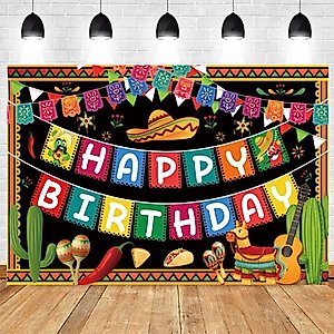 Mexican Happy Birthday Backdrop Mexican Party Decorations Fiesta Theme Backdrop Mexico Cinco De Mayo Carnival Decoration Taco Party Supply Mexican Birthday Colorful Banner Photography Background