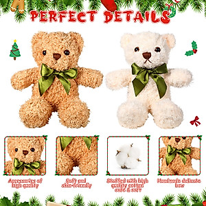 HyDren 12 Pack Bear Stuffed Animals Operation Christmas Bulk Items 10 Inch Plush Bear Toy Small Stuffed Bears with Bow Tie for Baby Shower Wedding Birthday Gifts(White, Light Brown)