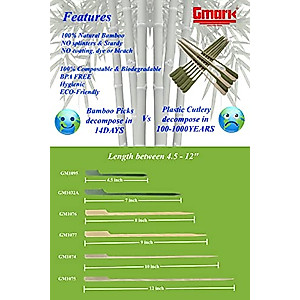 Gmark Bamboo Paddle Skewers 8" 100pc/Bag, Kabob Skewers, BBQ Skewers for Outdoor Grilling GM1076