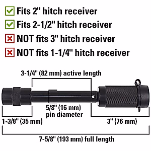 TowWorks 79630 Keyed Alike 5/8" Trailer Hitch Lock with Extra Long 3-1/4" Span, Double Safety Tow Hitch Receiver Locking Pin for Class III IV Hitches with 2" and 2.5" Receivers