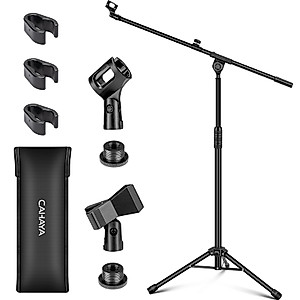 CAHAYA Dual-use Tripod Microphone Stand Boom Arm Floor Mic Stand Portable with Carrying Bag and 2 Mic Clips for Singing Performance Wedding Stage Meeting Live CY0311