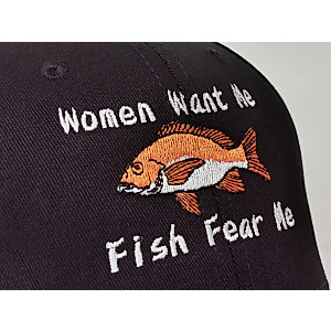 Hepandy Women Want Me Fish Fear Me Embroidered Baseball Caps for Men, Adjustable Black Trucker Hats Embroidery Snapback Cotton Animals Dad Hat