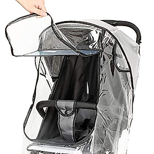 Emoly Upgraded Universal Stroller Rain Cover, Double Door Design & Large Storage Baby Stroller Weather Shield, Waterproof Stroller Cover, Food Grade EVA, Eye Protect (Black)