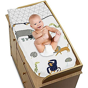 Turquoise and Navy Blue Safari Animal Changing Pad Cover for Mod Jungle Collection by Sweet Jojo Designs