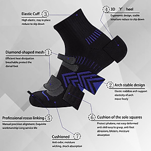 COOPLUS Men's Cotton Athletic Ankle Socks Performance Cushioned Quarter Moisture Wicking Sock - 6 Pairs