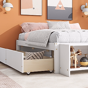 Harper & Bright Designs Full Size Platform Bed with 2 Storage Drawers, Wood Full Size Bed Frame with Storage Case, Full Storage Bed with Wood Slats Support for Bedroom, No Box Spring Needed, White