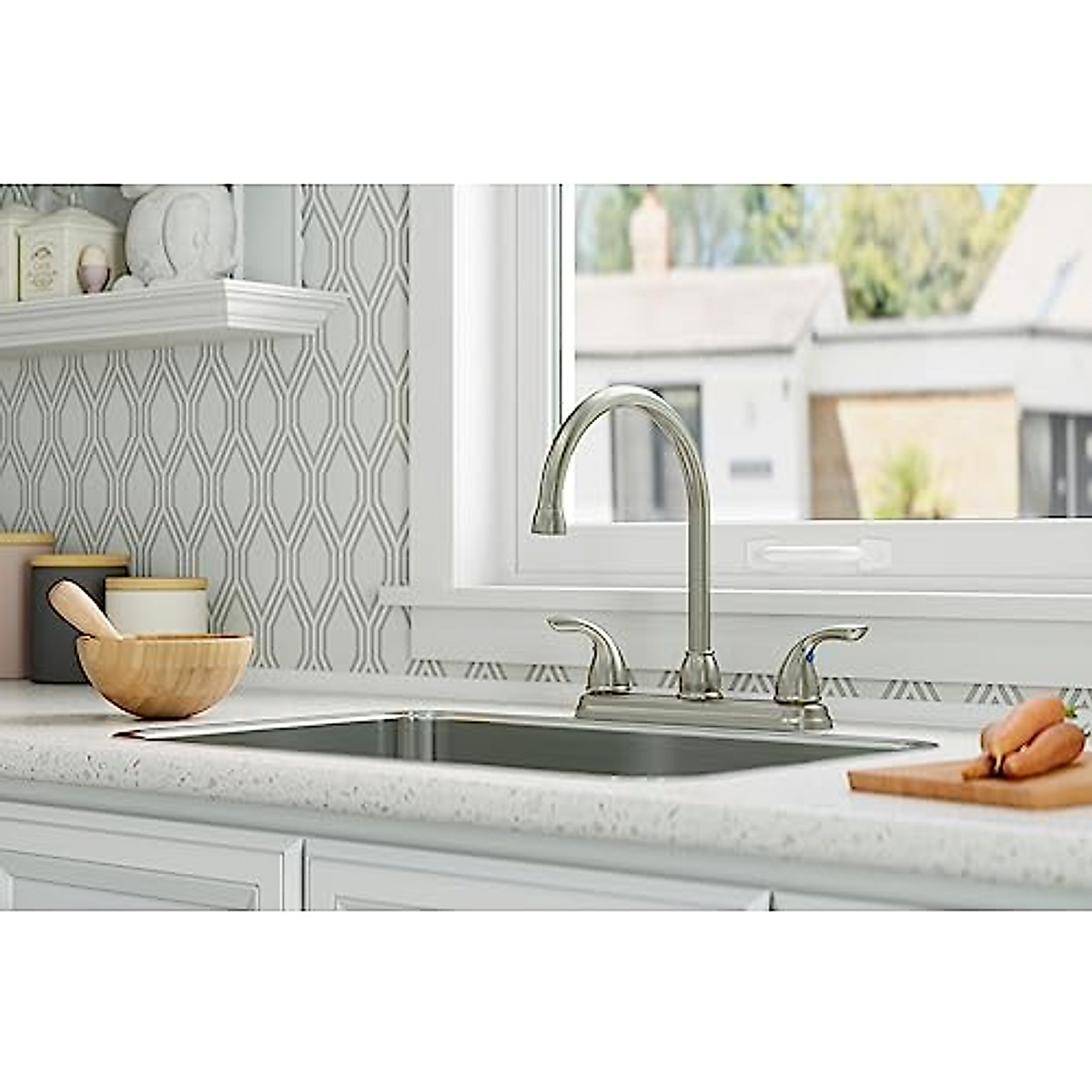 Pfister G136-200S Pfirst Series 2-Handle Kitchen Faucet in Stainless Steel, 1.8gpm