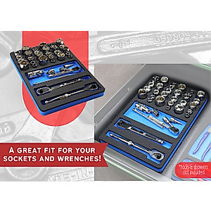 Polar Whale Tool Drawer Organizer Socket Holder Insert Blue and Black Durable Foam Strong Tray 15 x 10 Inches Holds 30 Sockets and More Fits Craftsman Husky Kobalt Milwaukee and Many Others