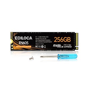 Ediloca EN605 256GB M.2 SSD, NVMe1.3 PCIe Gen3 x4 SSD Internal Hard Drive, M.2 2280 - Read/Write Speed up to 2150/1300 MB/s - Internal SSD Compatible with Laptop & PC Desktop