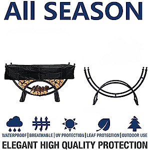 Becony Curved Firewood Rack Cover - Half Round Log Wood Pile Storage Protector for Indoor Outdoor, 210D Heavy Duty, 59 Inch (Black)