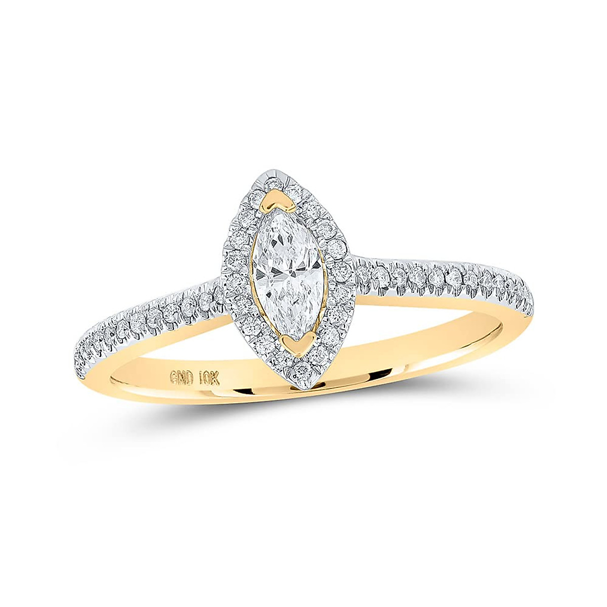 10kt Yellow Gold Marquise Diamond Halo Bridal Wedding Engagement Ring 1/3 Cttw