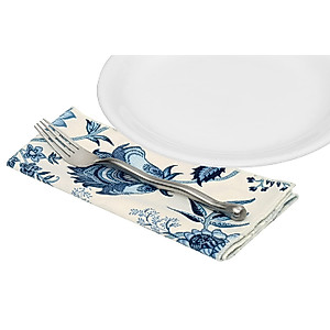 Decorative Things Cloth Napkins Set of 4 Cotton Table Linen Napkins Dinner 18" Backyard Beach Wedding Table Décor Pool Party Blue, Off White USA Made