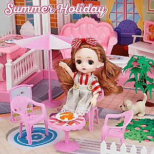 Doll House Dollhouse for Girls,STEM Dollhouse Building Toys with Play Mat,Lights,Furniture,Accessories,Doll,Pets,Pretend Play House Present for 3 4 5 6 7 Year Old Kids Girls (3 Rooms Playhouse)