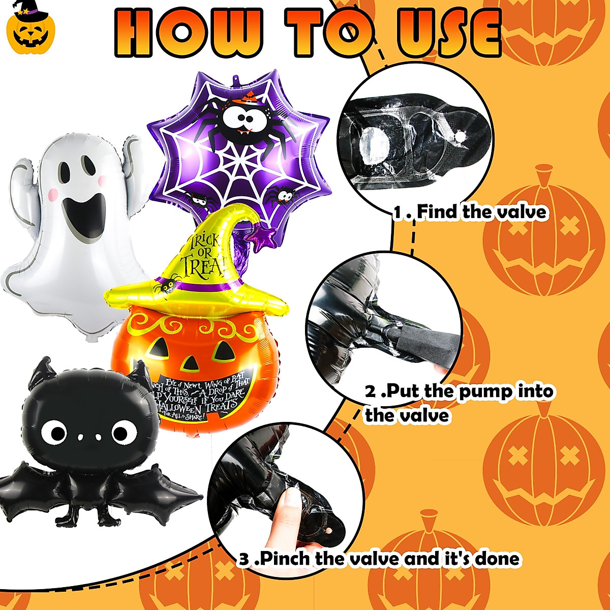 Halloween Foil Balloons Set, 5/10/12/18 Inches Full Set Halloween Balloons Decoration Spider Web Banner Black Purple Orange Green Pumpkin Ghost Bat Balloons for Halloween Home Decor