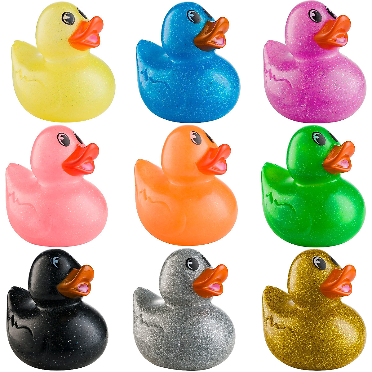 Glitter Rubber Ducks in Bulk - (Pack of 50) Assorted 2-inch Duck Toys for Baby Shower Rubber Duckies, Mini Ducks Bath Toy, Birthday Party Favors Ducks