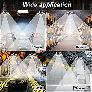 2 Pack LED Garage Light, 200W LED Shop Light, E26/E27 Garage Lights Super Bright Deformable LED Garage Ceiling Light with 6+1 Adjustable Panels Garage Lighting, Bay Light, Attic Light, Basement Light