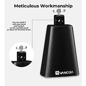 Vangoa 6 inch Metal Steel Cow Bells Noise Makers Hand Percussion Cowbell with Stick for Drum Set, Black