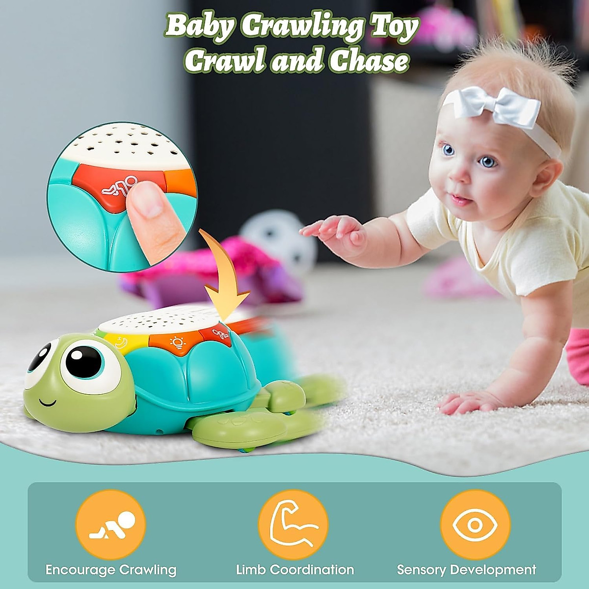 Petmundo Crawling Snail Baby Toy, Walking Tummy Time Toy for Babies Dancing Early Learning Educational Toys, Interactive Musical Light up Toys Moving Toddler Kids Infants (Green)
