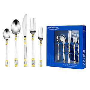 Venezia Collection "Milano" 20-Pc. Gold Flatware Set Service for 4, 18/10 Stainless Steel Silverware Cutlery, 24K Gold Trim