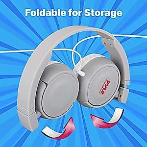 PYLE Lightweight Kids Wired Headphones - Foldable Adjustable Corded On Ear Headset for Children/Boys/Girls - Smartphones/Computer/Tablet/School/Kindle/Airplane Travel,Grey