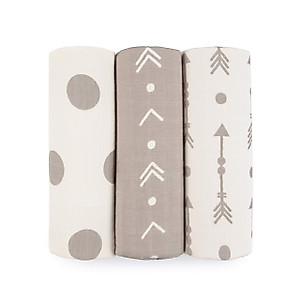 Tadpoles 100% Cotton 3 Pack Swaddle Muslin Receiving Blanket for Boys and Girls with Printed Small Arrows Natural and Cream, 45 x 45 inch