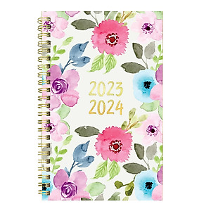 Blueline Essential Academic Weekly/Monthly Planner, 13 Months, July 2023 to July 2024, Gold Twin-Wire Binding, Poly Cover, 8" x 5", Blossom Design, Pink (CA114PG.01-24)