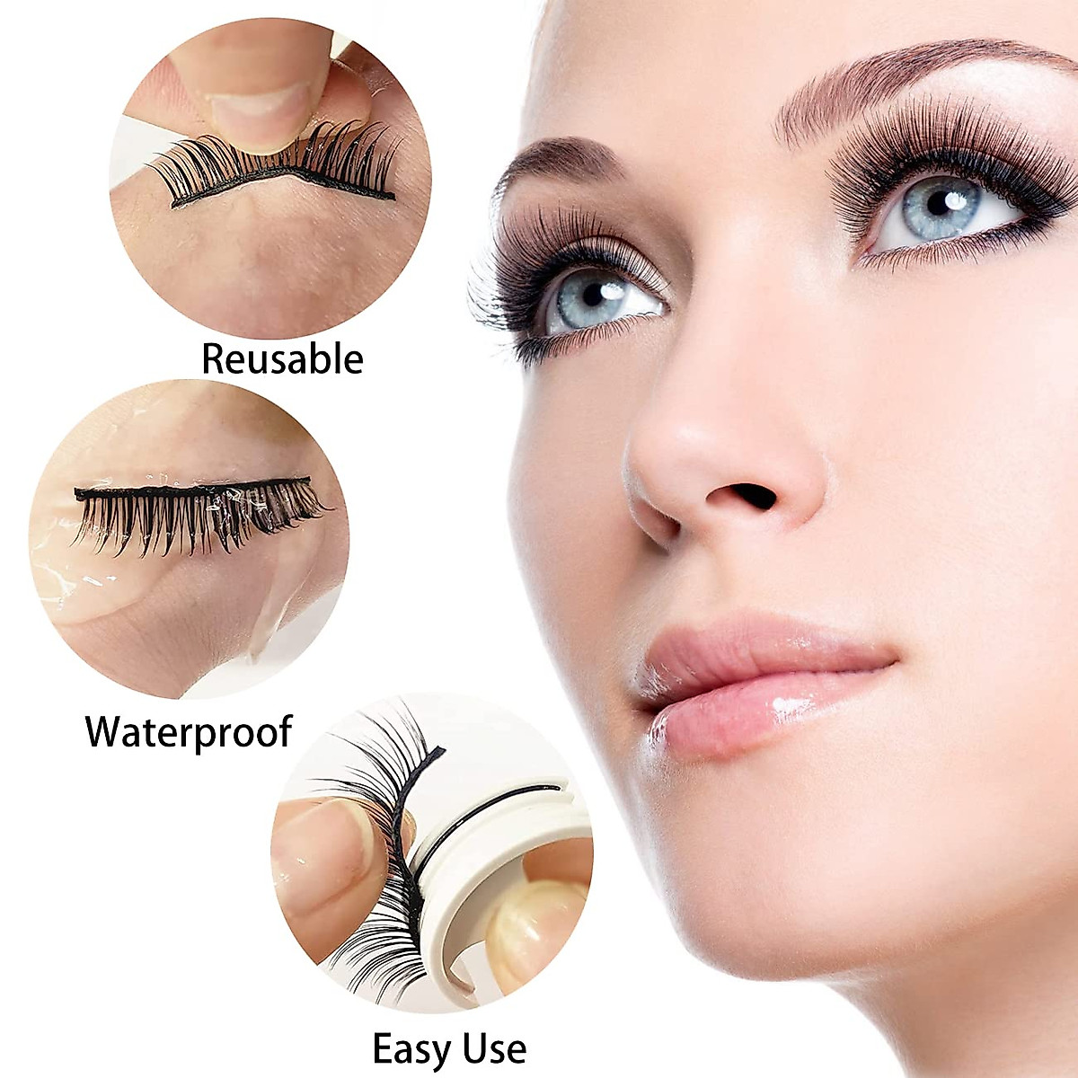 Self-Adhesive Eyelashes, Ksndurn Reusable Thick False Eyelashes - Non-Slip Waterproof False Lashes Without Glue