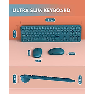 Wireless Keyboard and Mouse, Vssoplor 2.4GHz Ultra Slim Wireless Mouse Keyboard Combo with Round Keycaps for Windows, Laptop, PC, Computer (Sapphire Blue)