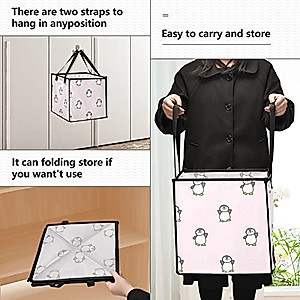 KEEPREAL Pink Background Penguin Cube Storage Bin with Handles, Large Collapsible Organizer Storage Basket for Home Decorative(1Pack,13 x 13 x 13 in)