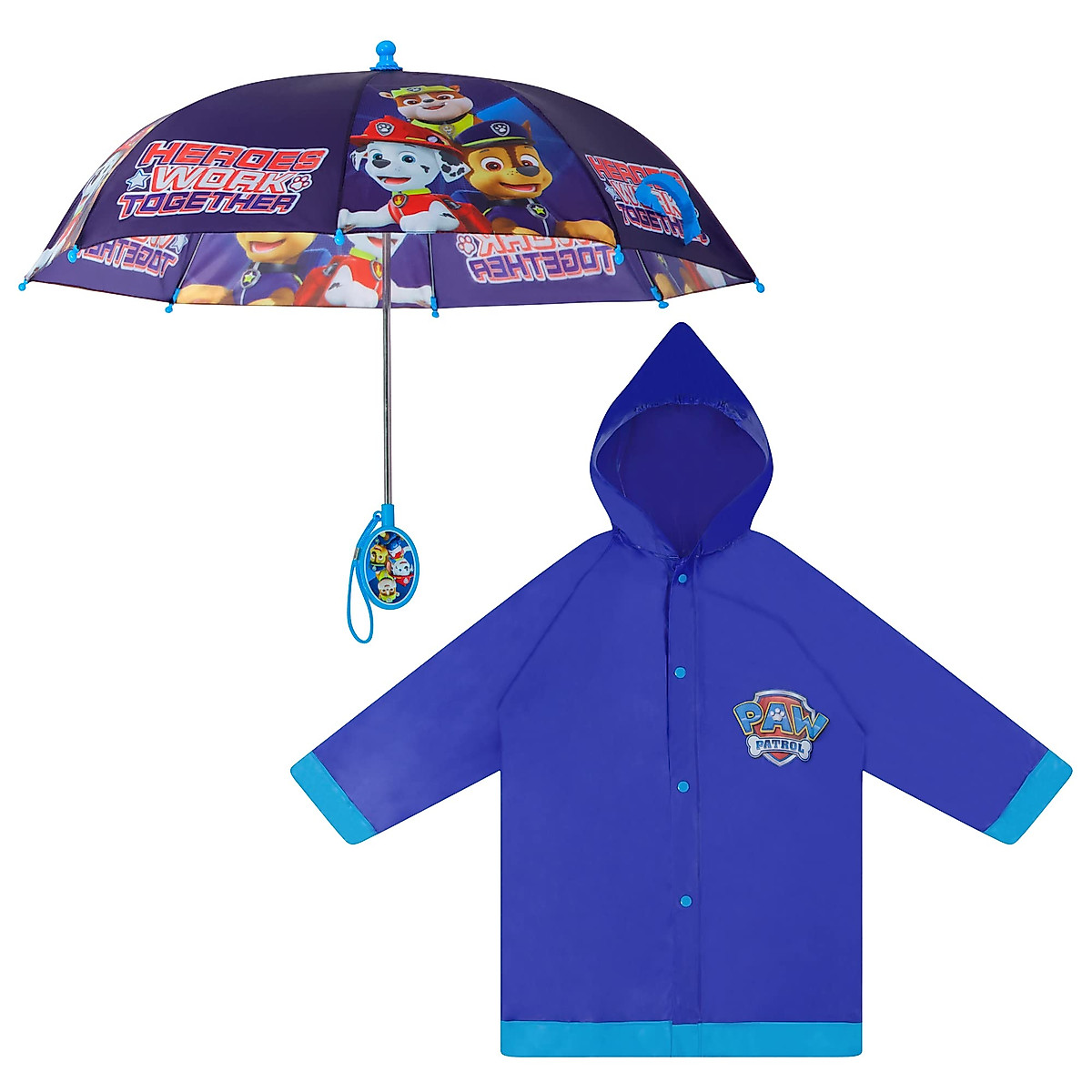 Nickelodeon Kids Umbrella and Slicker, Paw Patrol Toddler Boy Rain Wear Set, Dark Blue, AGE 4-5 US