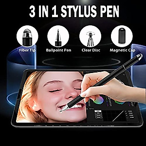 Stylus Pens for iPad, Luntak 3 in 1 Ballpoint Pen, Fiber Tip & Clear Disc Capacitive Stylus iPad Pencil for Apple iPhone/iPad Pro/Mini/Air/Android/Microsoft/Surface All Capacitive TouchScreen (1 Pack)