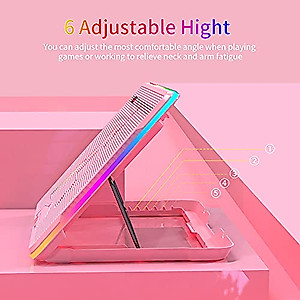 NACODEX Pink RGB Laptop Cooling Pad with 3 Quiet LED Fans and Touch Control for 15.6"-17" Laptop, Adjustable Comfortable Height Portable Cooler, Durable Pure Metal Panel (Pink)