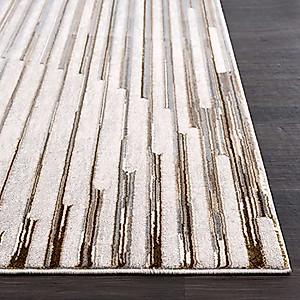 Abani Striped Beige & Ivory Contemporary 4’ x 6’ Area Rug - Modern Mid-Century Print Non-Shed Living Room Rug Rugs