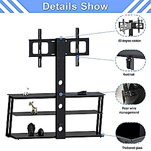 TV Stand with Mount Height Adjustable Bracket Entertainment Stand for 32 to 65 inch Plasma LCD LED or Curved Screen TV 3-Tier Tempered Glass Universal Media Stand Floor tv Stand IANIYA