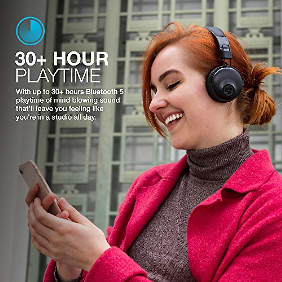 JLab Studio Bluetooth Wireless On-Ear Headphones | 30+ Hour Bluetooth 5 Playtime | EQ3 Sound | Ultra-Plush Faux Leather & Cloud Foam Cushions | Track and Volume Controls | Black