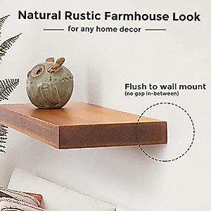 Fun Memories Floating Shelves 16 Inch Long Wall Mounted, Rustic Farmhouse Wooden Wall Shelf Set of 2, Solid Acacia Wood Floating Shelf for Bathroom, Kitchen, Living Room