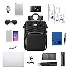 VSNOON Laptop Backpack for Women, 15.6 Inch Laptop Bag with USB Charging Port, Water Resistant Travel Backpack for Women Work Nurse/Teacher Casual Daypack, Black