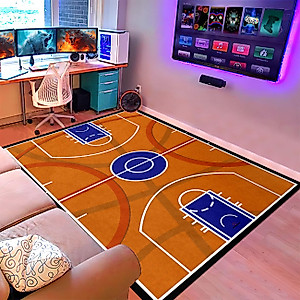 Basketball Court Rug - Basketball Rug for Boys Bedroom Sports Rug Basketball Prints Carpets for Living Room Bedroom Playroom Sports Decor Floor Mat, 3'×5'