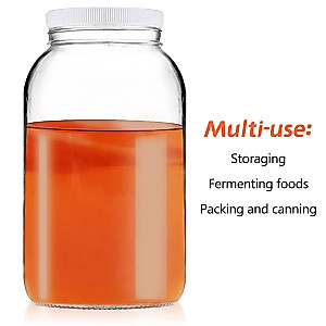 Artcome 4 Pack Glass Jar Set - 2pc 1 Gallon Glass Jar Wide Mouth with 2pc Airtight Plastic Lids, 2pc 16oz Glass Jar with 2pc Silver Metal Lids for Fermenting, Kimchi, Kefir, Kombucha, Storing, Canning