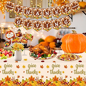 3 Pcs Thanksgiving Tablecloth - Give Thanks Plastic Table Cloth Disposable Rectangular Fall Pumpkin Maple Leaves Table Cover for Thanksgiving Day Party Decorations Table Decor Supplies,108 x 54 Inch