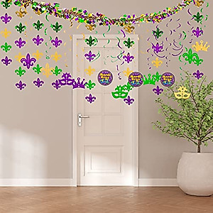 JOYIN 25 PCS Assorted Mardi Gras-themed Set with 24 Hanging Swirls and 1 Strings with Garland Party Decorations Supplies