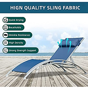 Domi Outdoor Chaise Lounge Set of 3,Patio Lounge Chair with Side Table, Adjustable Garden Aluminum Reclining Chair for Pool Beach Sunbathing Chair (Blue)